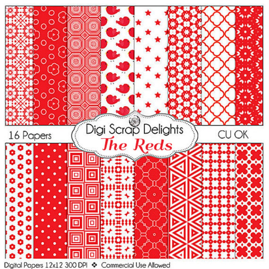 SALE 1.75 Reds Digital Papers for Scrapbooking Card Making, Photo ...