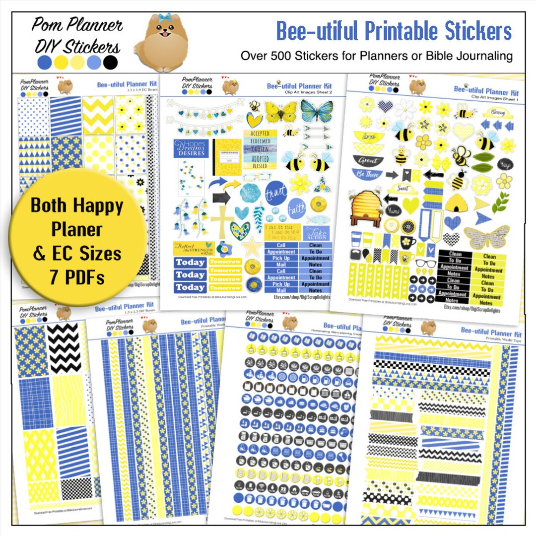 Bee Planner Stickers: Printable Washi, Icons, Boxes (digital Download ...