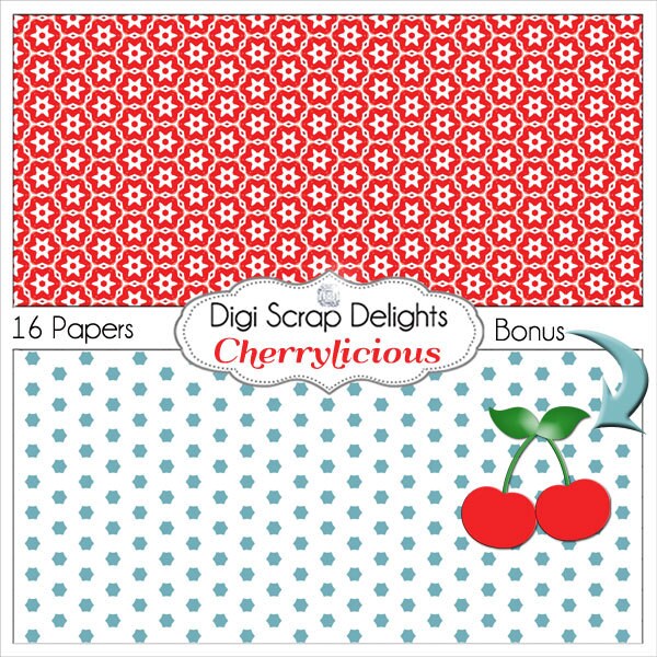 Red & Blue Aqua Digital Papers Cherrylicious Backgrounds for - Etsy