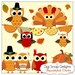 Thanksgiving Owls Pilgrims, Indians, Turkey Clip Art for Digital ...