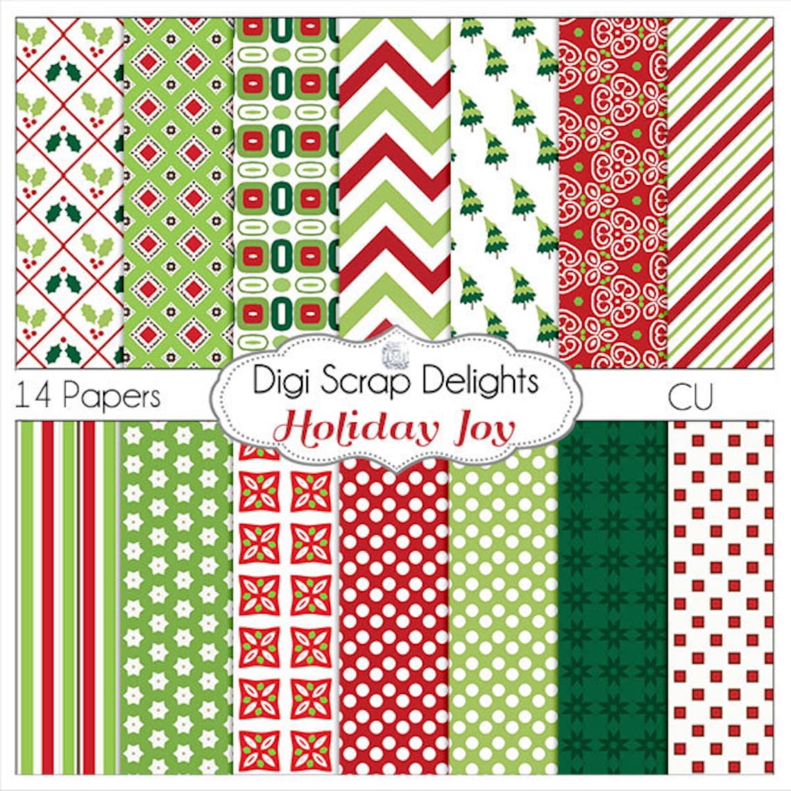 Christmas Papers Holiday Joy Red and Green Digital | Etsy