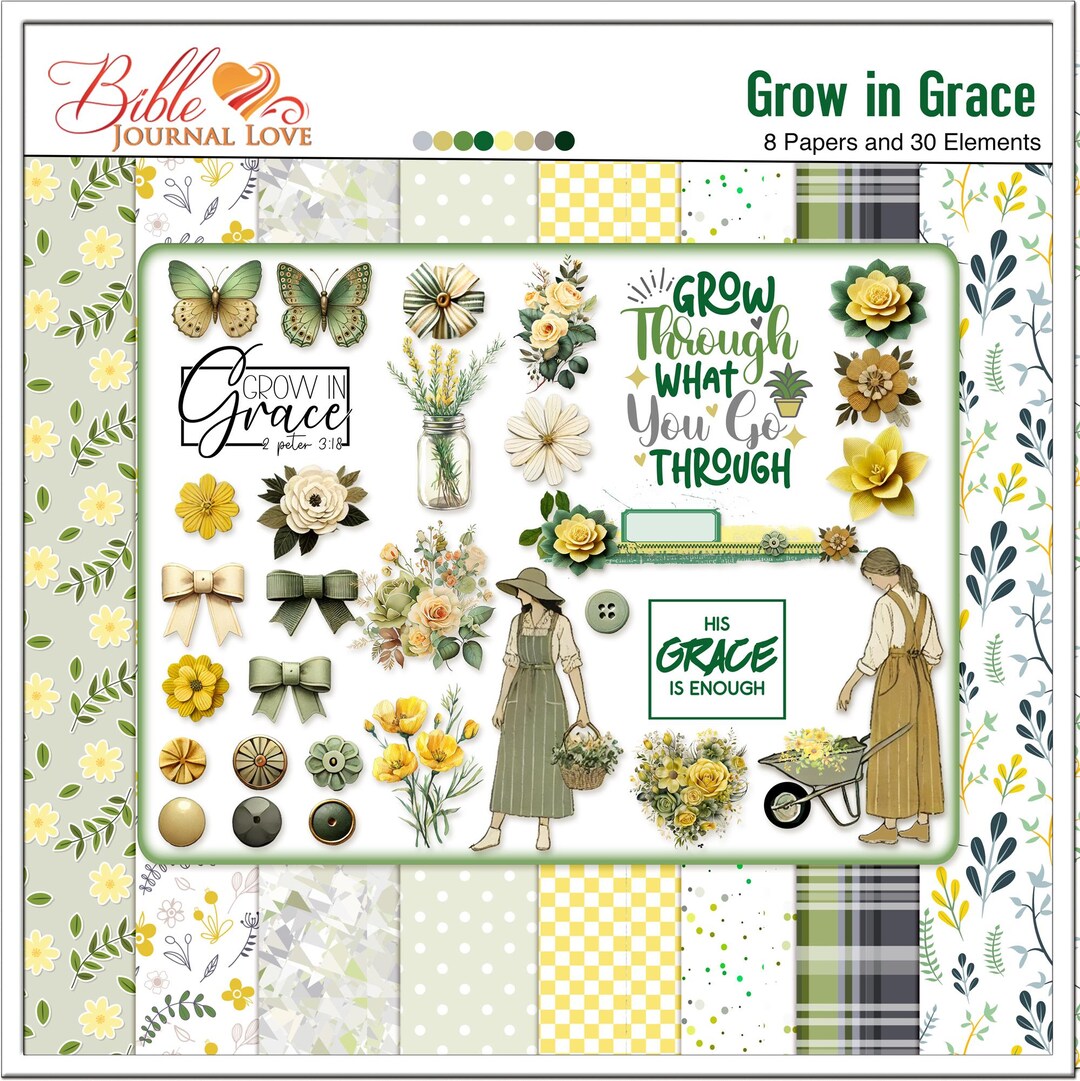 Grow in Grace Bible Journal Kit: Vintage Botanicals & Bows (digital ...