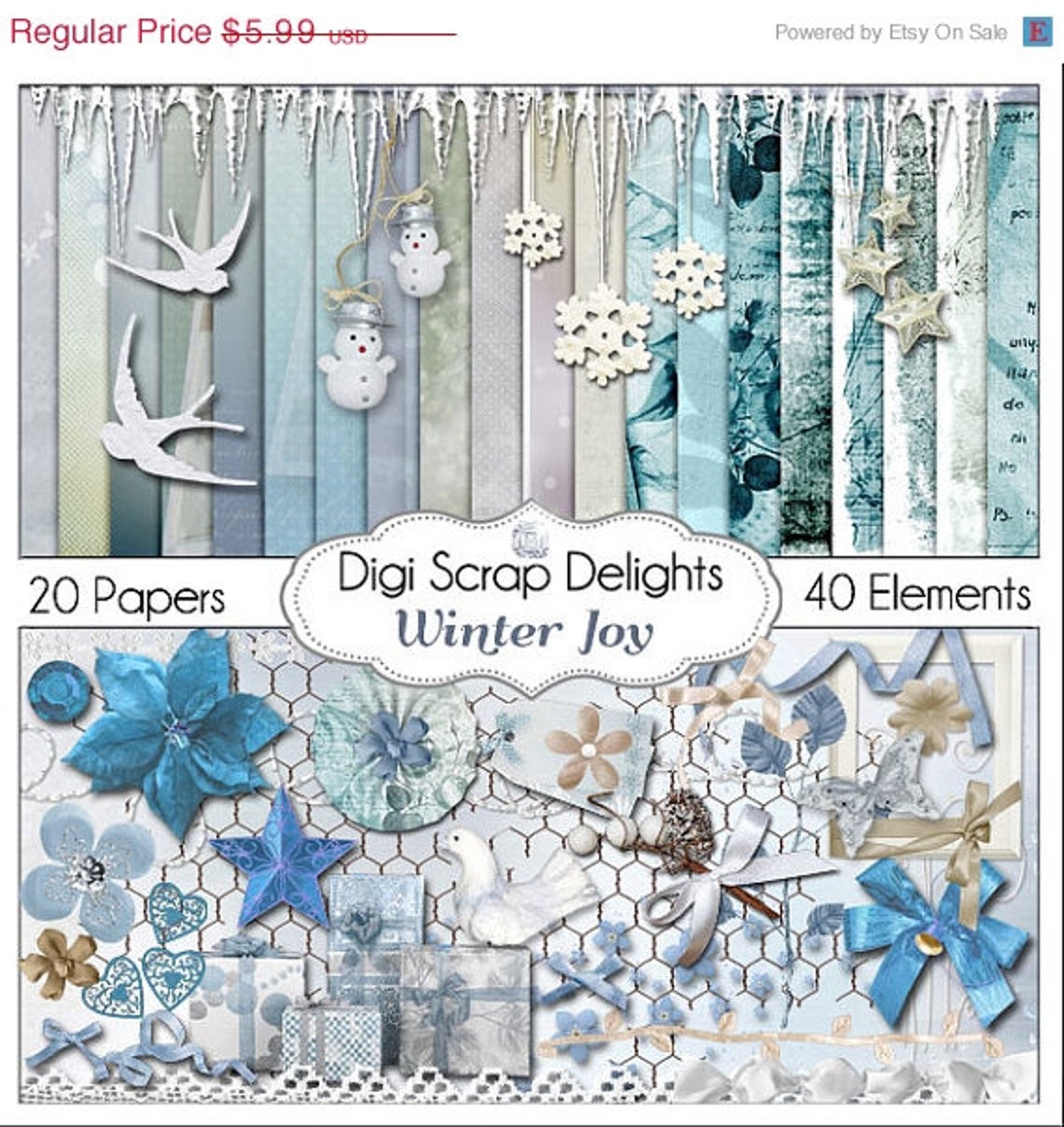 Christmas Clip Art Winter Joy Scrapbook Kit for Christmas | Etsy