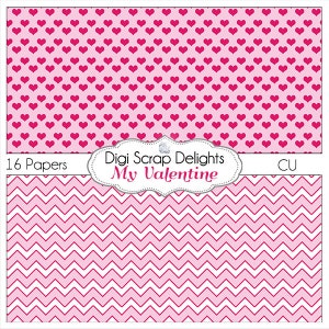 Valentine Papers for Digital Scrapbooking, Crafts, Cards, Pink Hearts ...