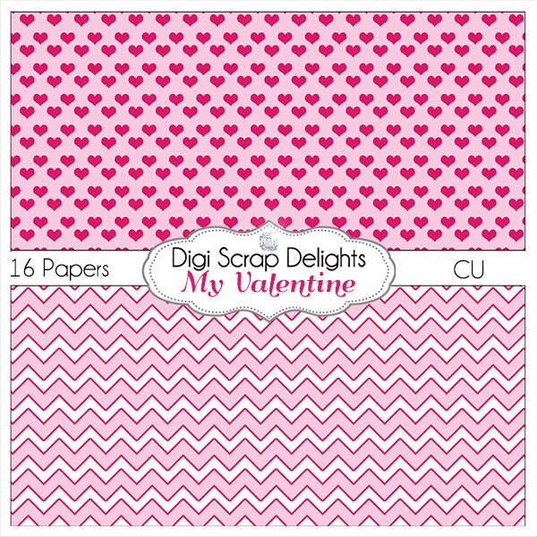 Valentine Papers for Digital Scrapbooking Crafts Cards Pink | Etsy