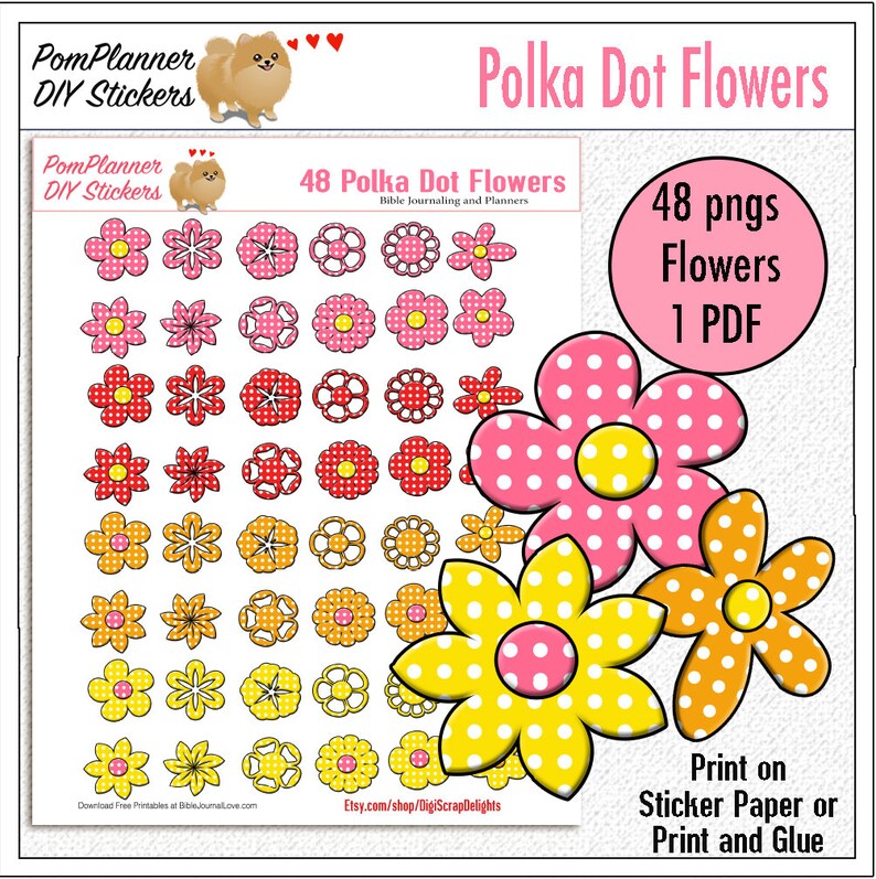 Polka Dot Flowers: Both Digital AND Printable Word Art - Etsy