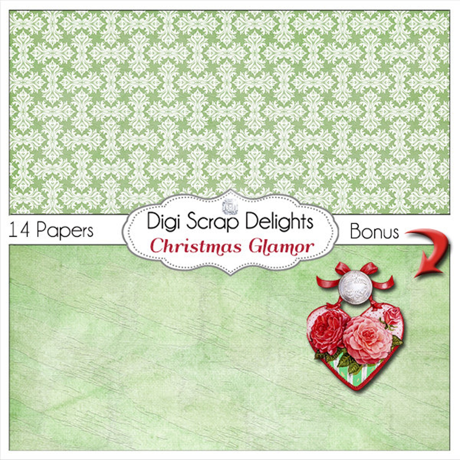 Christmas Papers Red Green & Pink Digital Scrapbooking | Etsy