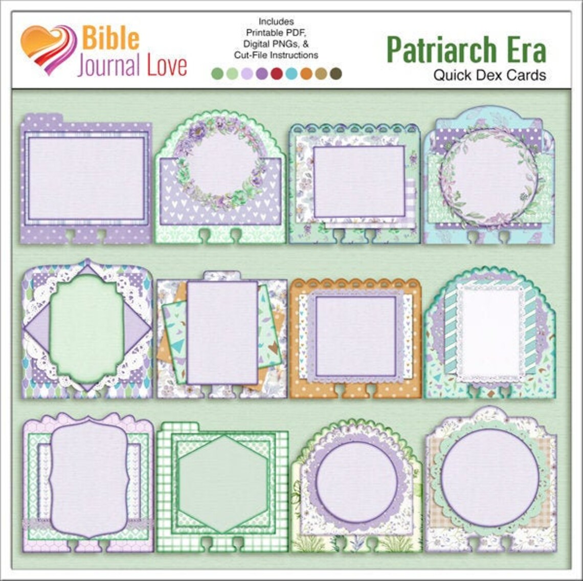 12 Quick Dex Cards Purple, Green & Gold Floral: Includes BOTH Printable ...
