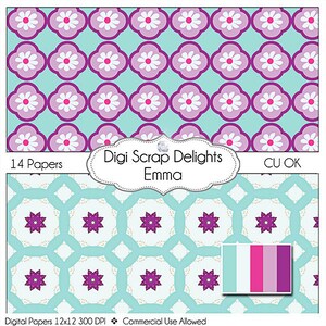 SALE 1.75 Digital Scrapbooking: Emma Digital Scrapbook Paper (turquoise ...