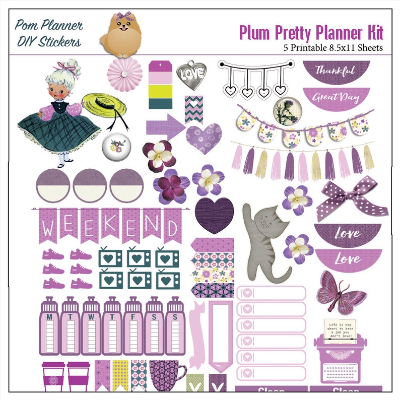 Planner Kit Plum Pretty Printable Stickers / 5 Pdf Clip Art | Etsy