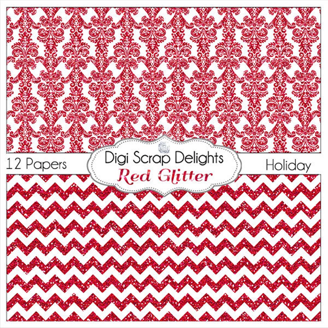 Red Glitter Digital Scrapbook Papers Instant Download for - Etsy