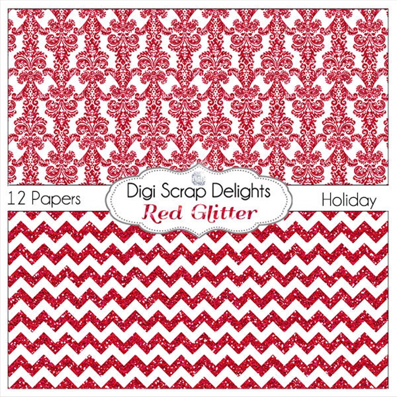 Red Glitter Digital Scrapbook Papers Instant Download for - Etsy