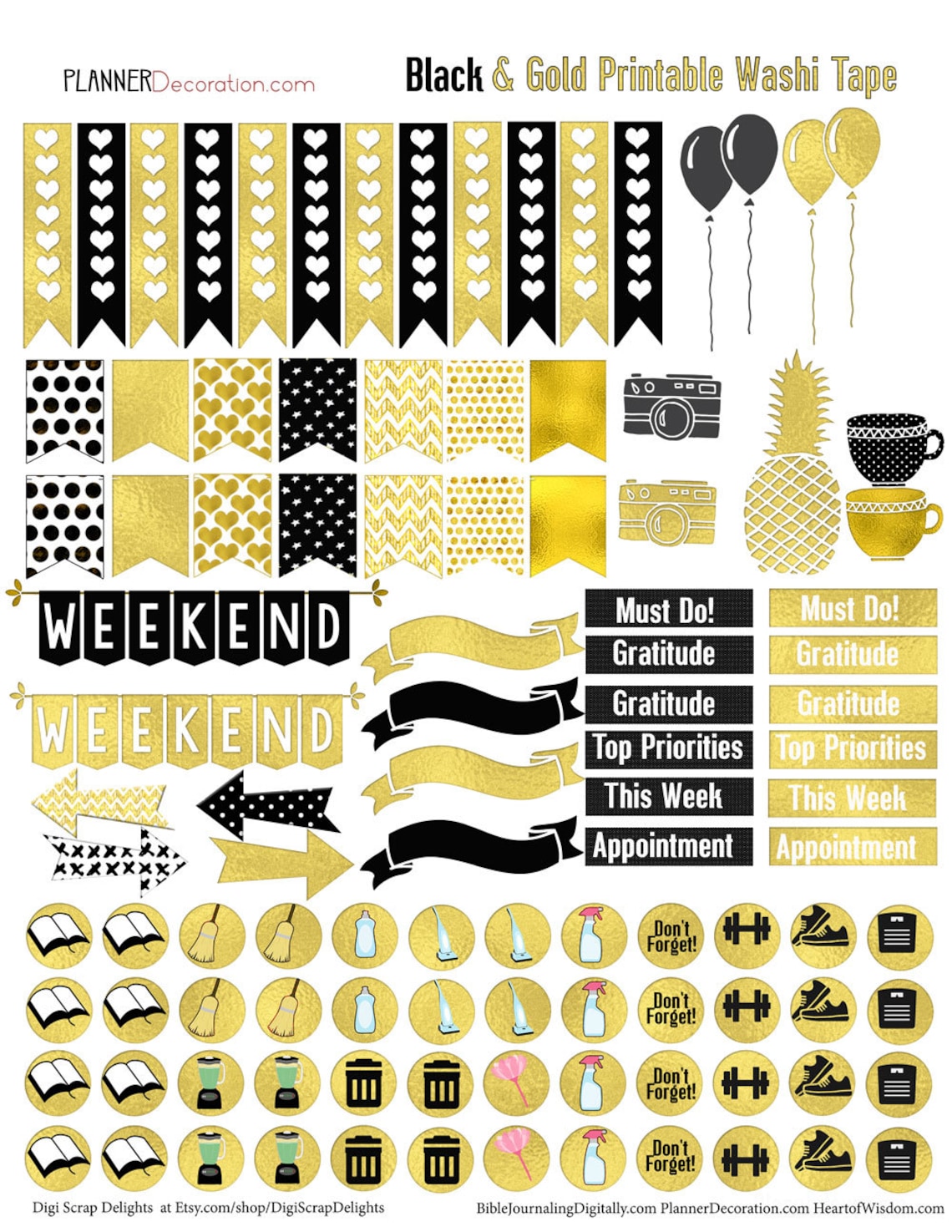 Planner Kit Stickers Gold and Black Foil Printable Planner - Etsy Canada