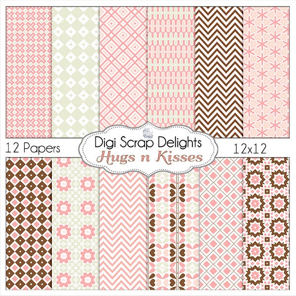 SALE 1.75 Pink Gray & Brown Digital Papers Chevron | Etsy