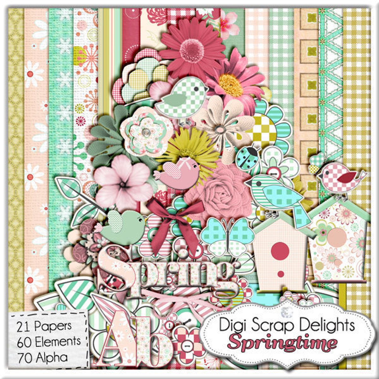 Springtime Digital Scrapbook Kit W Birds Birdhouses - Etsy