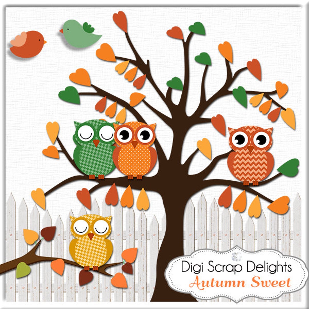 Autumn Owls Clip Art, Fall, Thanksgiving Scrapbooking, Autumn Colors ...