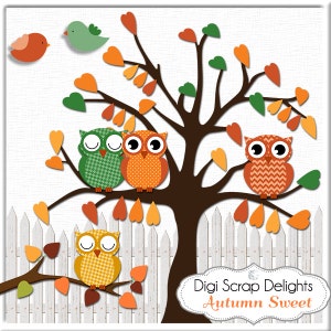 Autumn Owls Clip Art, Fall, Thanksgiving Scrapbooking, Autumn Colors ...