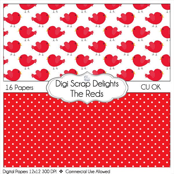 SALE 1.75 Reds Digital Papers for Scrapbooking Card Making | Etsy