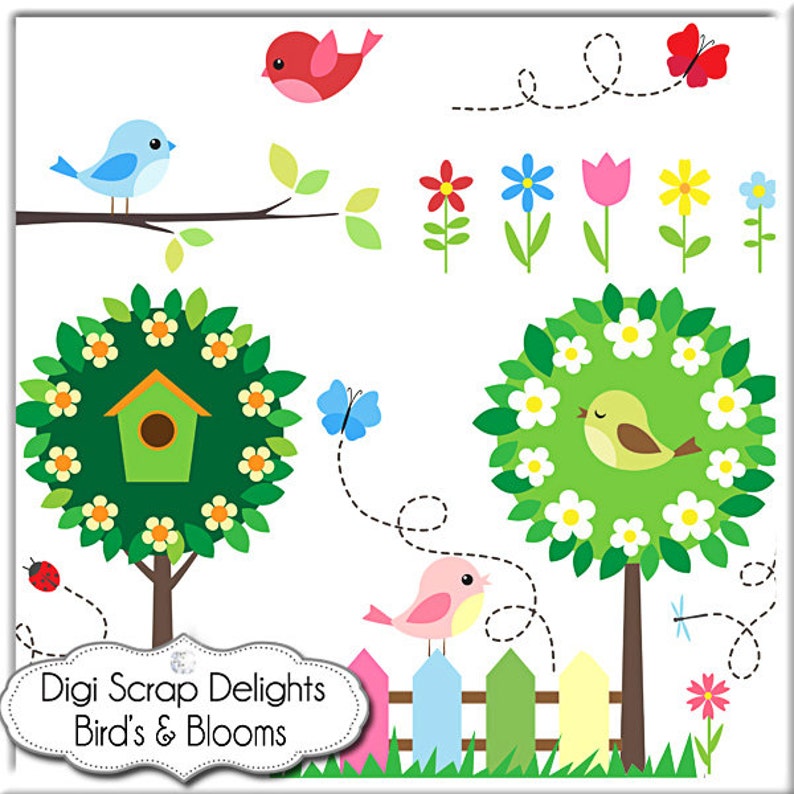 Birds N Blooms Scrapbook Kit, Flowers Clip Art (digital Download) - Etsy