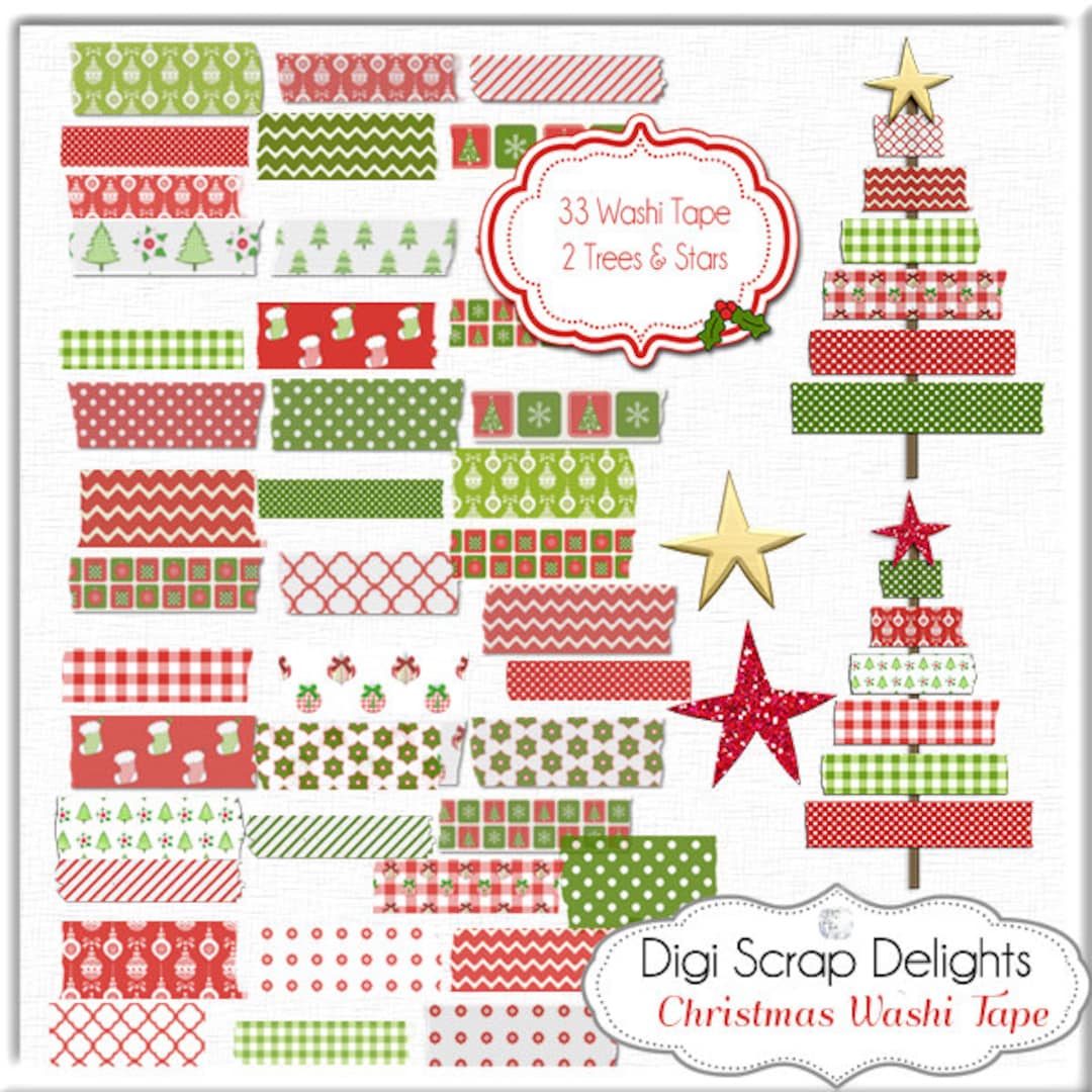 Christmas Washi Tape Clip Art: Red, Green Patterns (digital ...