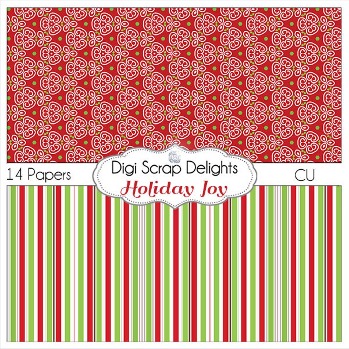 Christmas Papers Holiday Joy Red and Green Digital | Etsy