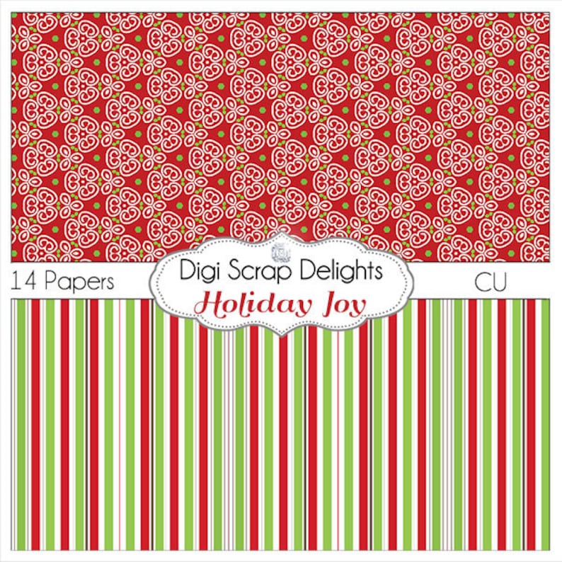 Christmas Papers Holiday Joy Red and Green Digital - Etsy