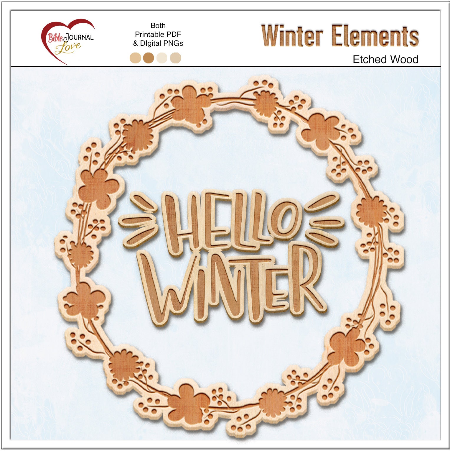 Winter Clip Art Elements Christmas Etched Wood Digital | Etsy