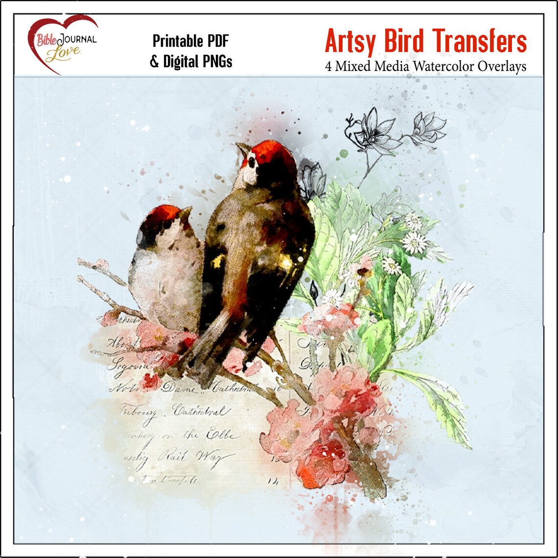 Artsy Bird Transfer. Blendables Set 10 Birds Flowers Herbs | Etsy