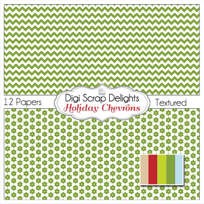 Christmas Chevron Digital Papers Holiday Red Green Blue | Etsy
