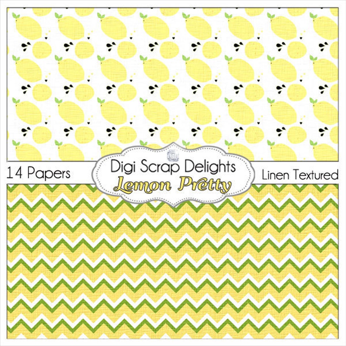 SALE 1.75 Lemon Pretty Digital Papers in Lime Green & Lemon | Etsy