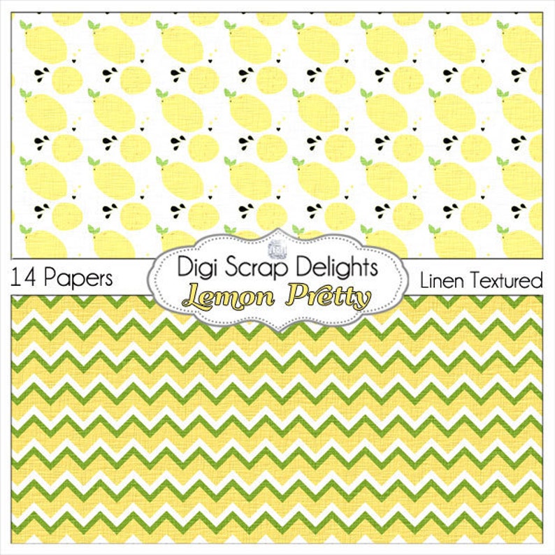 SALE 1.75 Lemon Pretty Digital Papers in Lime Green & Lemon | Etsy