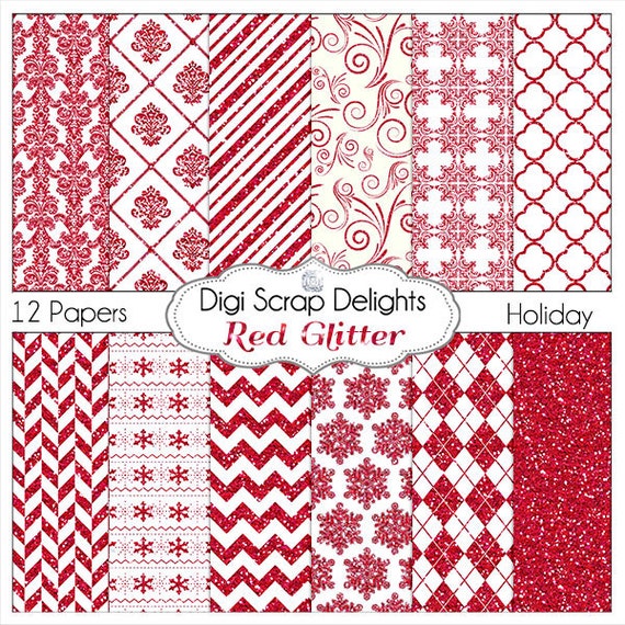 Red Glitter Digital Scrapbook Papers Instant Download for | Etsy