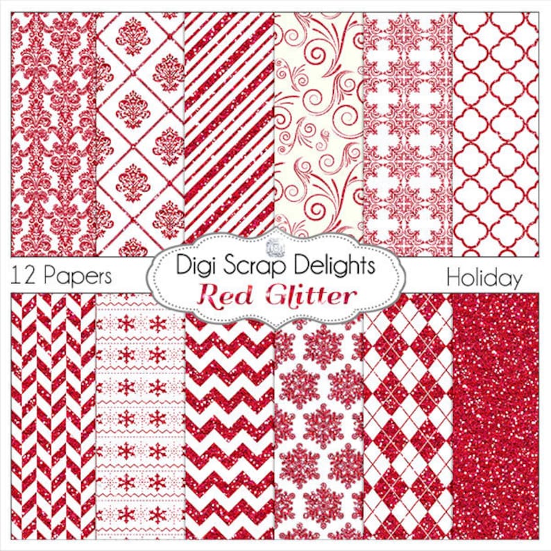 Red Glitter Digital Scrapbook Papers Instant Download for - Etsy