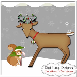 Christmas Clip Art Woodland Digital Red, Green, Fox, Owl, Deer, Trees ...