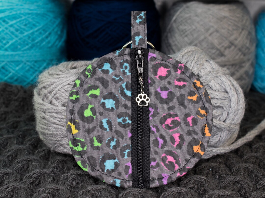 Rainbow Leopard Round Notions Bag | Tools for Knitters | Leopard Print ...