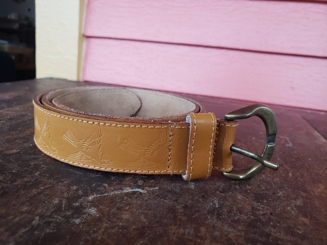 Tooled Leather Belt Flying Birds Sz 29-32 Made in Italy #8805 Vintage ...