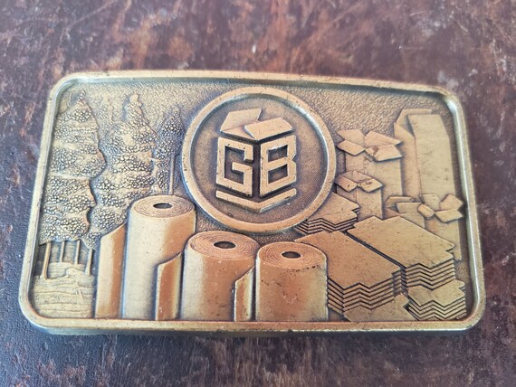 Vintage GB Paper Company Belt Buckle Trees Cardboard … - Gem