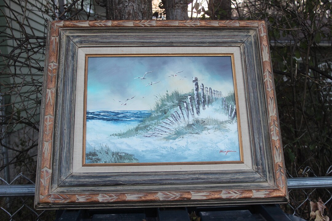 Signed Morgan Beach Painting on Canvas Sand Dunes Ocean Seagulls ...