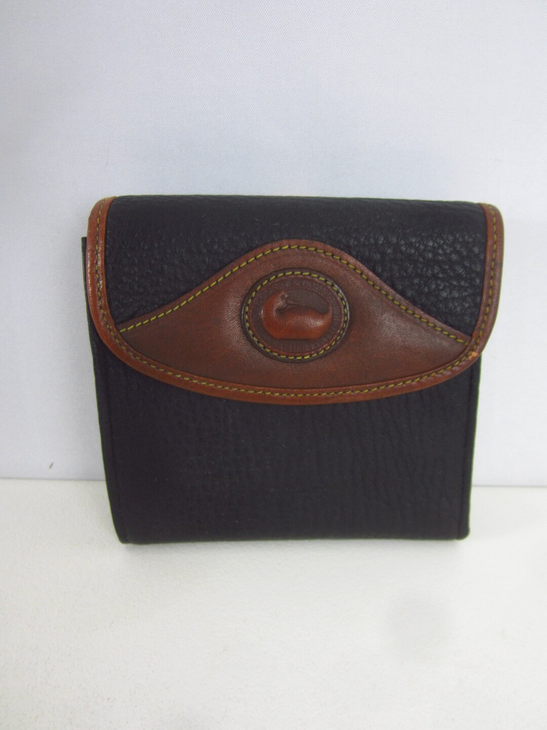 Vintage Dooney & Bourke Black Brown Pebbled Leather Trifold Wallet ...