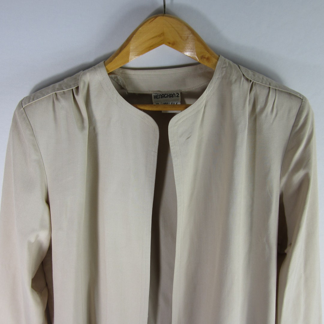 Vintage Frances Henaghan Womens 10 Beige Long Sleeve 100% Silk Open ...