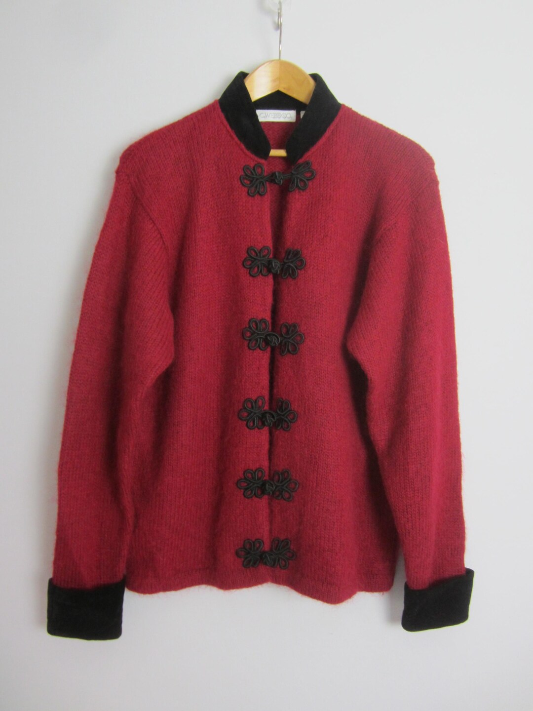 Vintage Cherry Webb Co Womens XL Red Black Velvet Collar Long Sleeve ...