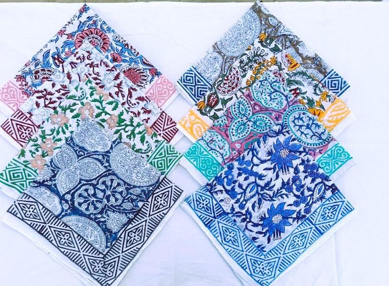 Indian Hand Block Printed Bandana, Head Scarf, Head Wrap, Handkerchief ...