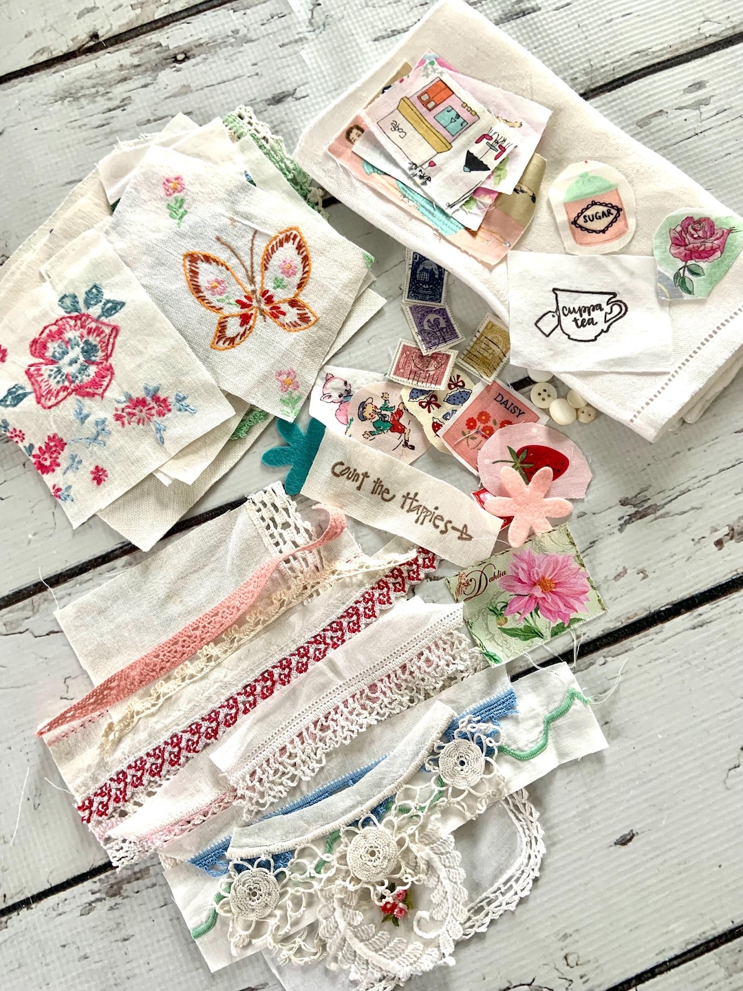 Slow Stitch Embellishment Kit, Slow Stitching, Embroidery, Journaling ...