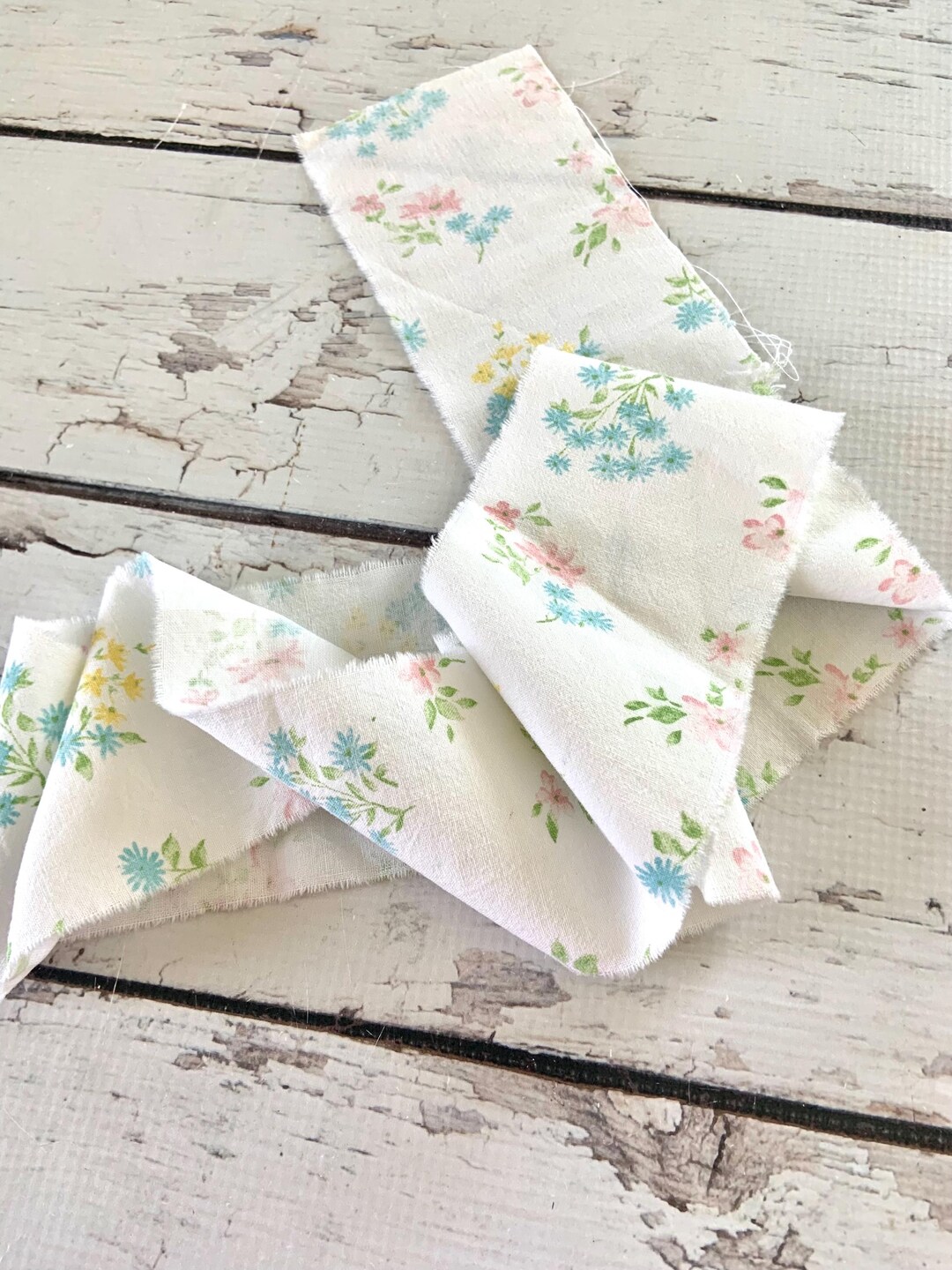 Torn Fabric Ribbon, Vintage Torn Fabric , Sweet White Floral Vintage ...
