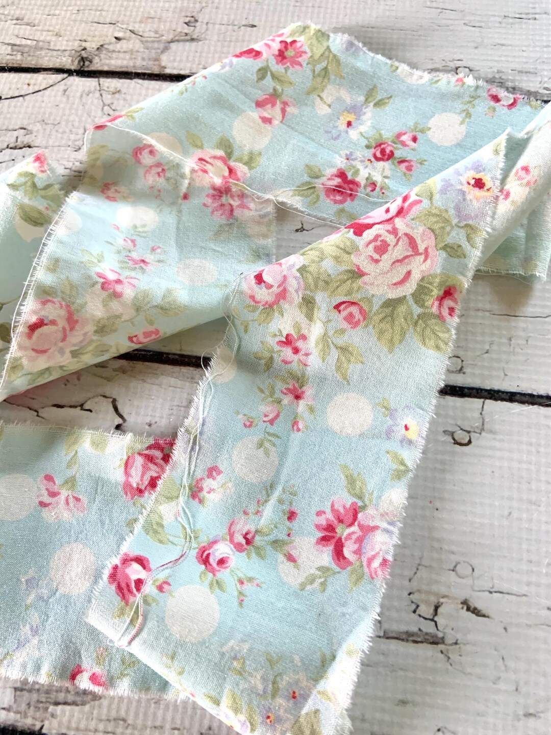 Torn Fabric Ribbon, Vintage Torn Fabric Strip, Rose Floral , Vintage ...