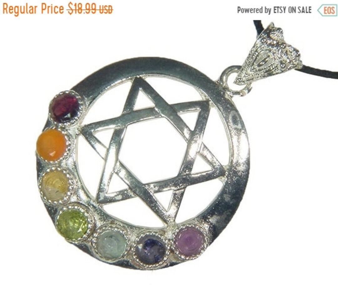 Silver Star of David 7 Faceted Chakra Gemstones Necklace 8665E - Etsy ...