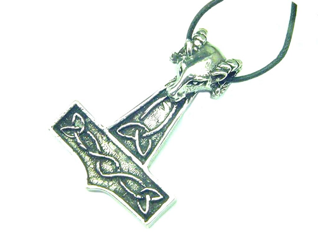 Thor's Hammer Rams Head Necklace Pewter Pendant Viking Norse Mjollnir ...