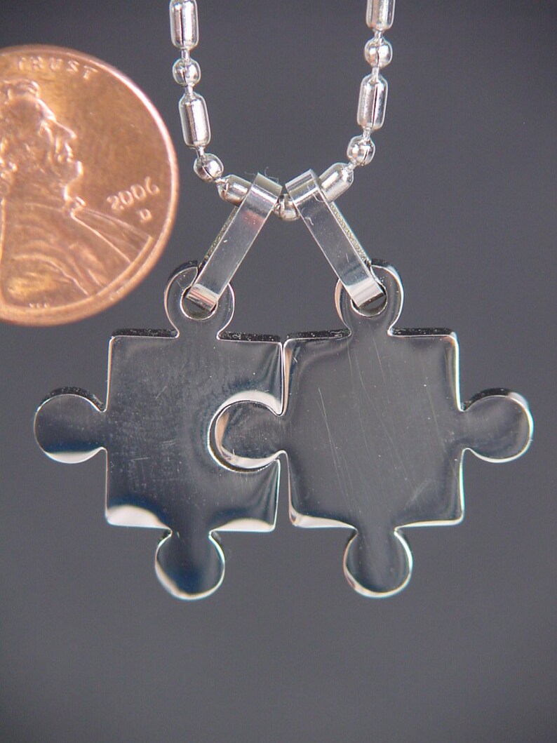 Stainless Steel Puzzle Piece Pair BFF Necklace Pendants with 2 | Etsy