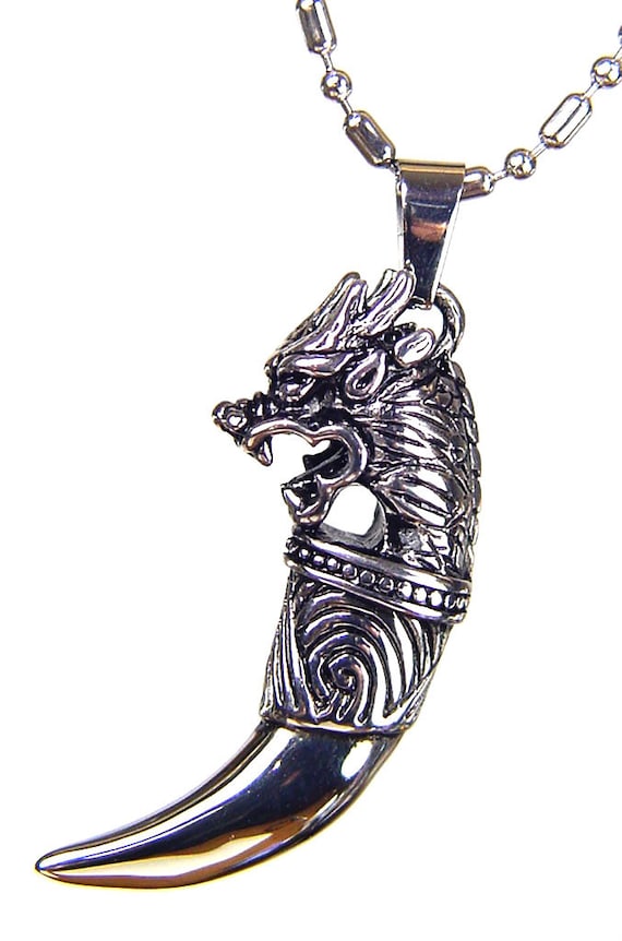 Stainless Steel Dragon Head Tooth Necklace Pendant 5443K | Etsy