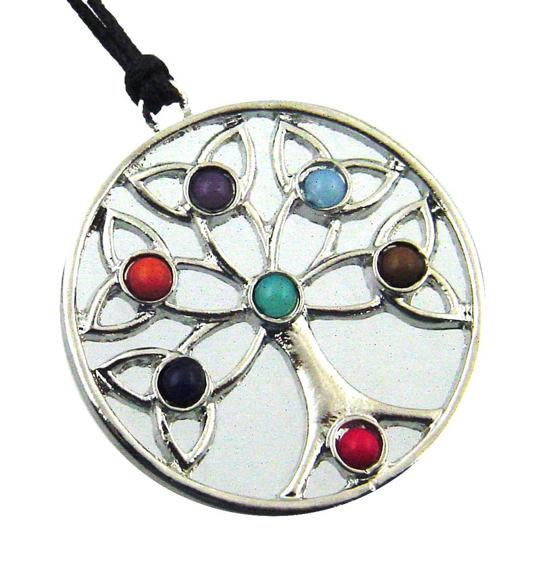Pewter Tree of Life Amulet With Chakra Gemstone Accents Pendant ...